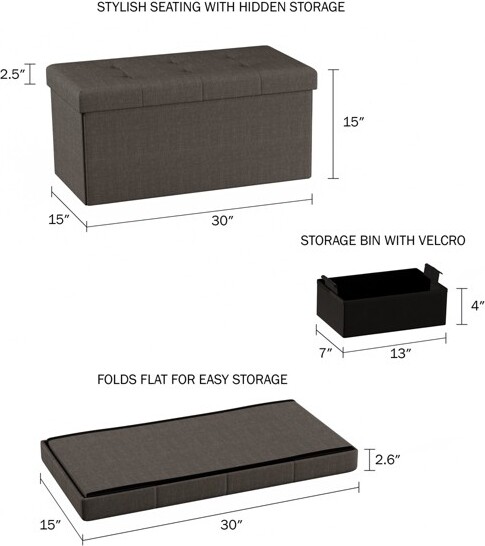 Hastings Home 30-Inch Folding Storage Bench Ottoman Tufted with ...