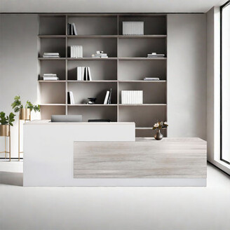 Inbox Zero L-Shaped Reception Desk with Lockable Drawers, Computer Desk ...