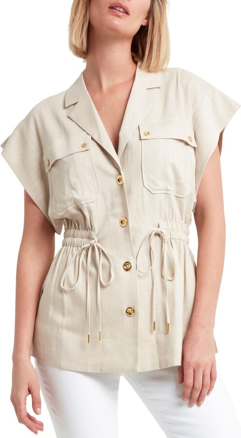 H HALSTON Womens Linen Blend Cinch Waist Utility Jacket - ShopStyle