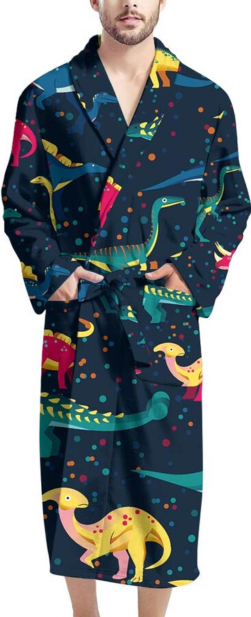 HUGS IDEA Navy Blue Bath Robe Cartoon T-rex Dinosaur Cute Funny Polka ...