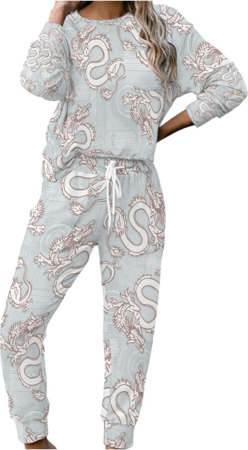 DKQJF Dragon Pattern Two-Piece Pyjamas Girls Long Pyjamas Winter Pyjama ...