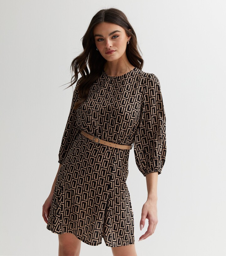 Gini London Black Geometric Puff Sleeve Mini Dress - ShopStyle