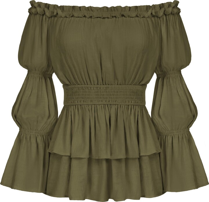 SCARLET DARKNESS Women Renaissance Vintage Peasant Blouse Long Sleeve ...