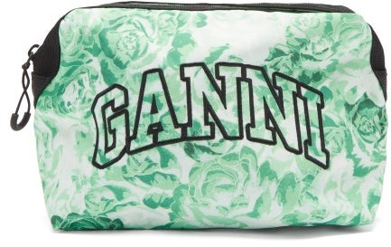 Ganni Logo-embroidered Floral-print Makeup Bag - Green Multi - ShopStyle
