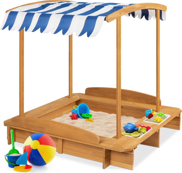 Best Choice Products Kids Wooden Cabana Sandbox w/ Bench Seats, UV ...