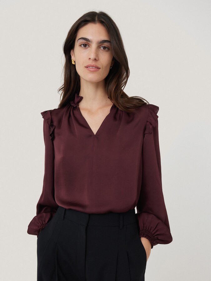 JigsawJigsaw Recycled Satin Ruffle Top - ShopStyle Blouses