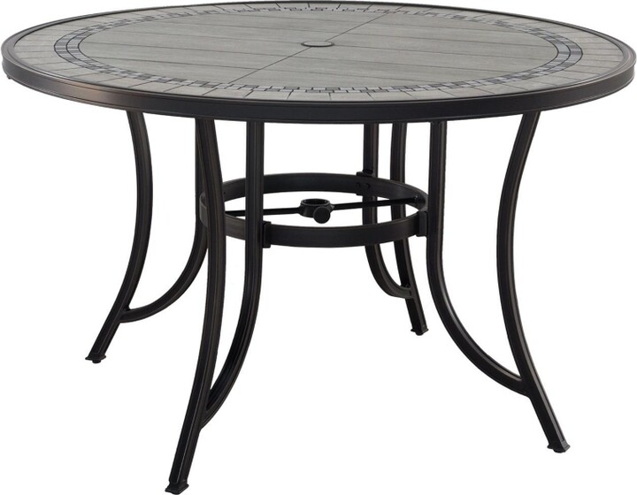 mondawe 48" Round Aluminum Outdoor Patio Dining Table with Umbrella ...