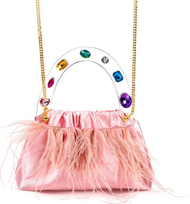 Milanblocks Pink Diamond-Embellished Feather Bag - Pink - ShopStyle