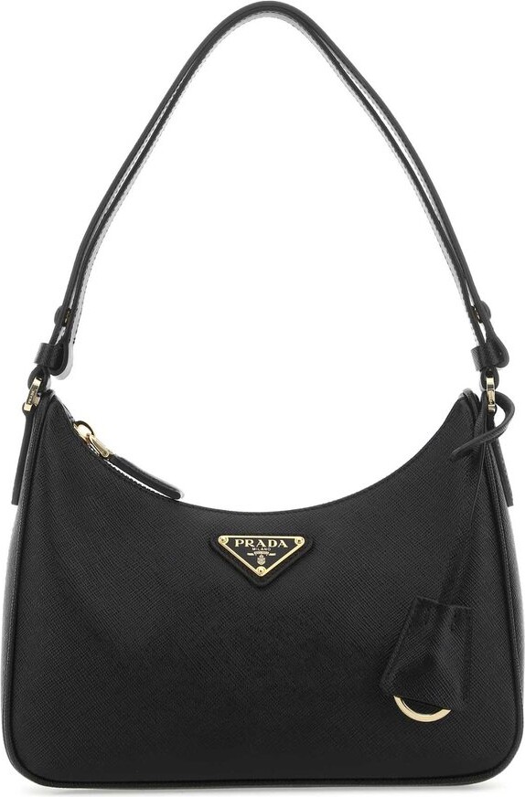 Prada Logo Plaque Zipped Shoulder Bag - ShopStyle
