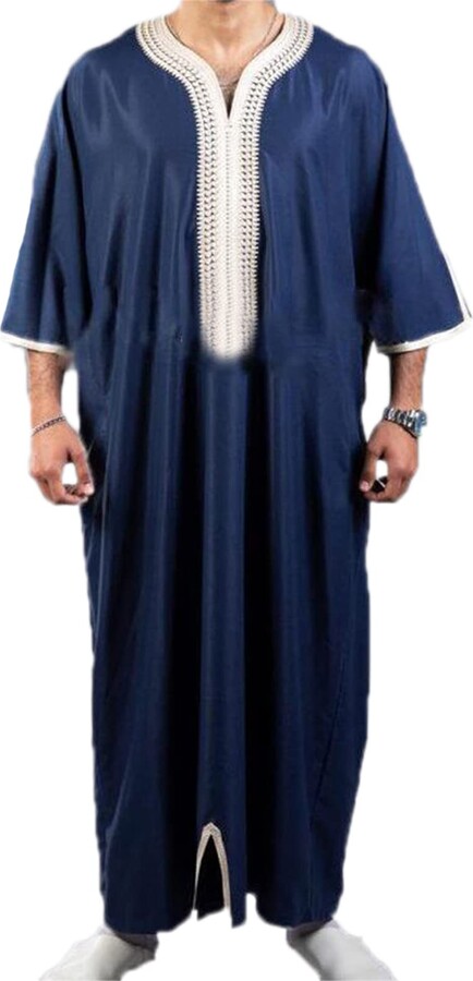 babao Mens Thobe Jubba Saudi Arab Muslim Embroidery Robe Islamic Dubai ...