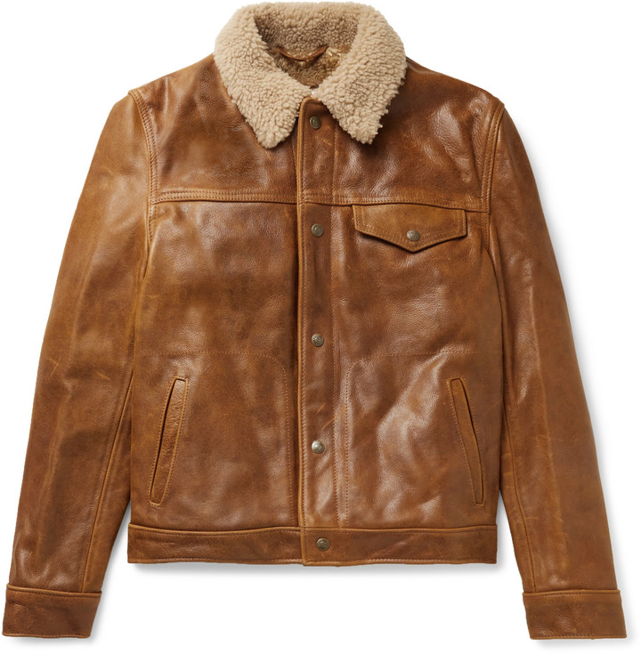 Schott Shearling-Trimmed Leather Trucker Jacket - ShopStyle