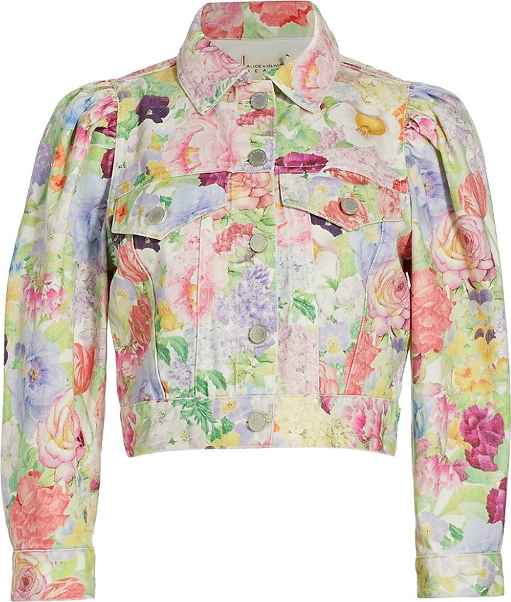 Alice + Olivia Lana Floral Puffed Sleeve Denim Jacket - ShopStyle