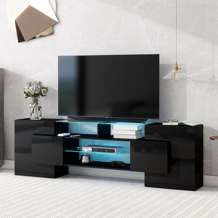 Unique Shape TV Stand with 2 Illuminated Glass Shelves - ShopStyle