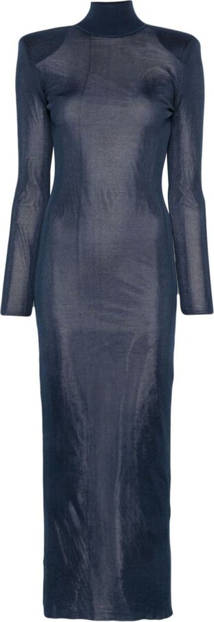 Self-Portrait Long Semi-Transparent Blue Dress - ShopStyle