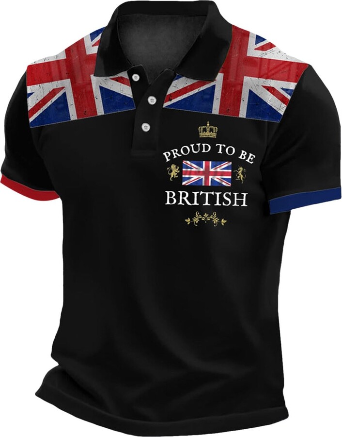 PMUYBHF Men's Union Jack Polo Shirt Short Sleeve Athletic Fit with ...