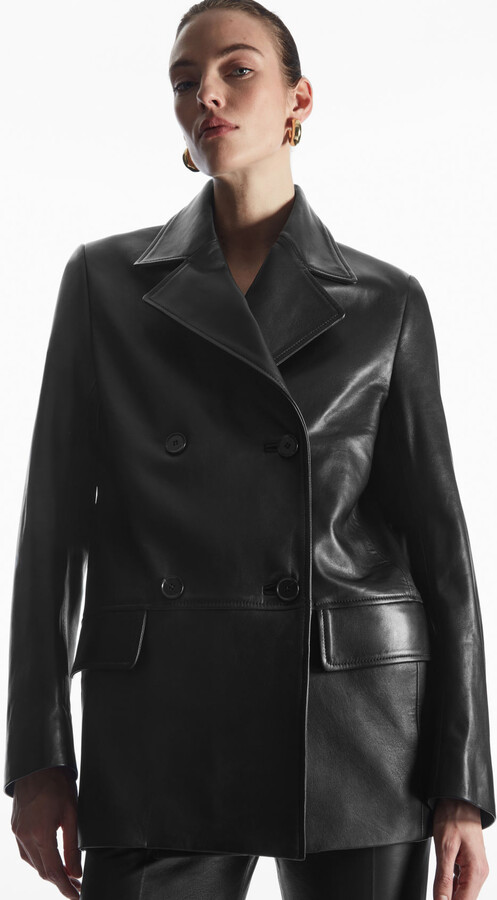 COS Double-Breasted Leather Jacket - ShopStyle