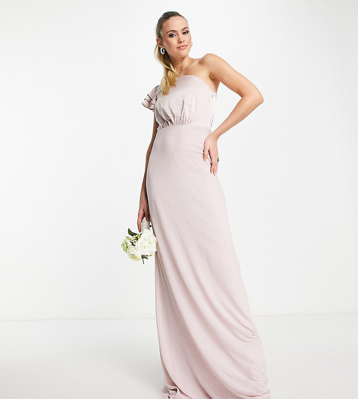 TFNC Tall TNFC Tall Bridesmaid ruffle shoulder maxi dress in mink pink ...