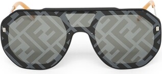 Fendi Reflective Logo Aviator Sunglasses Matte Black And Smoke Mirror ...