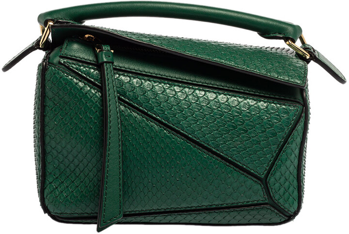 Loewe Green Python Small Puzzle Satchel - ShopStyle
