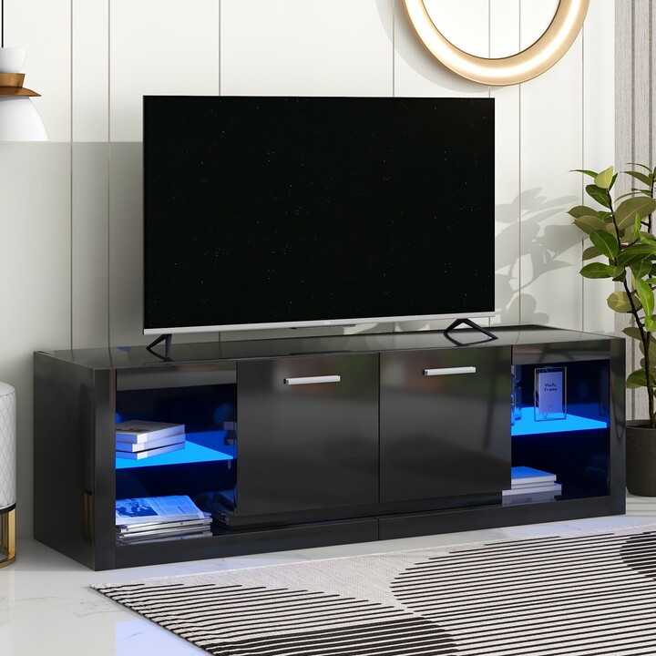 IGEMAN Modern TV Stand, High Gloss TV Cabinet with LED Color Changing ...