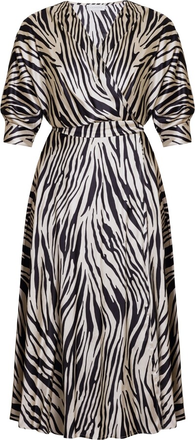 UNDRESS - Lota Creamy Black Zebra Print Midi Wrap Dress - ShopStyle