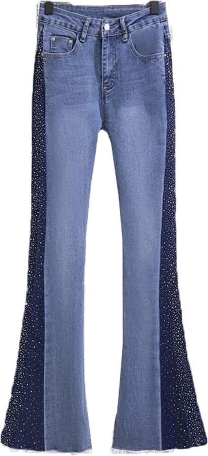 DFGHN Women's Flare Jeans Sequin Glitter Bling Slim Fit High Waist Bell ...