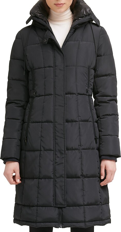 Kenneth Cole Quilted Longline Hooded Puffer Jacket - ShopStyle