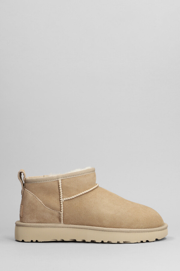 UGG Classic Ultra Mini Low Heels Ankle Boots In Beige Suede - ShopStyle