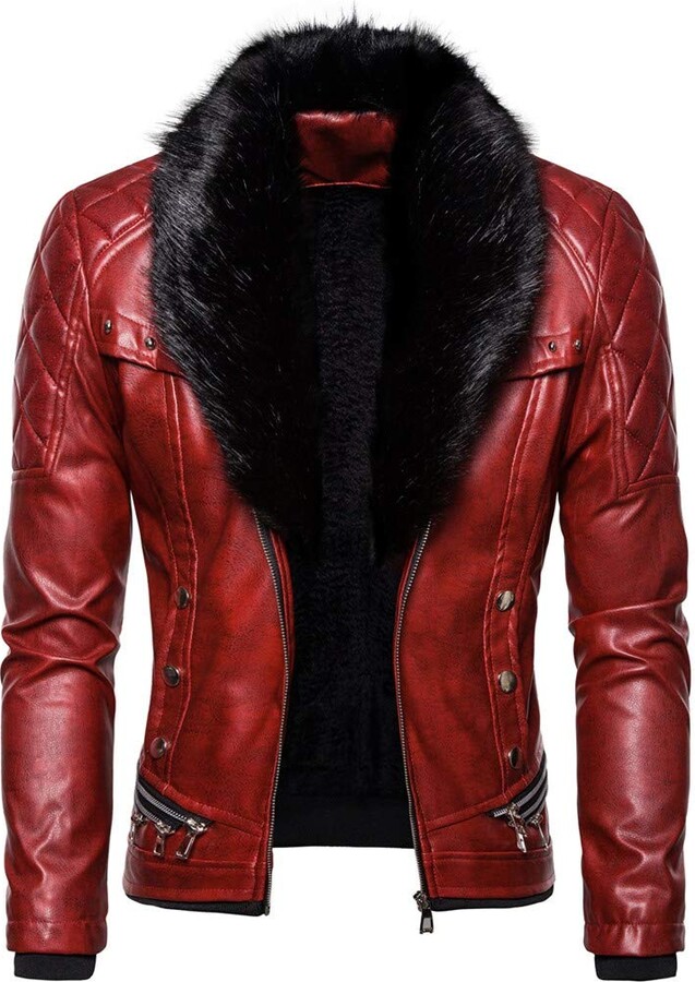 VESNIBA Faux Leather Jacket Men Slim Fit Packable Jacket Men Winter ...