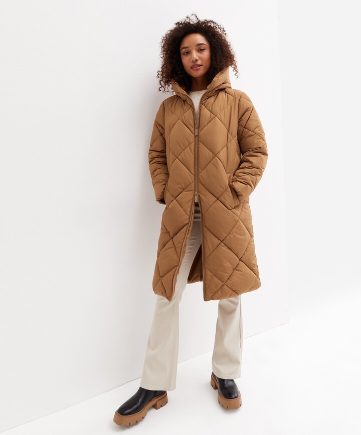 New Look Rust Quilted Hooded Long Puffer Jacket - ShopStyle