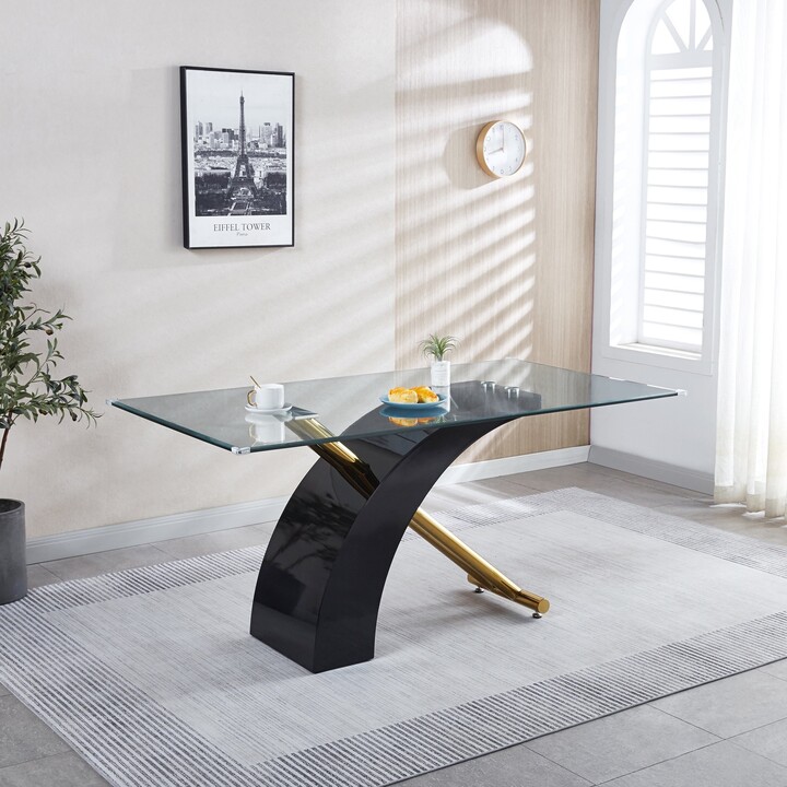 Tiramisubest Rectangular Glass Top Dining Table,Modern Room Table For ...