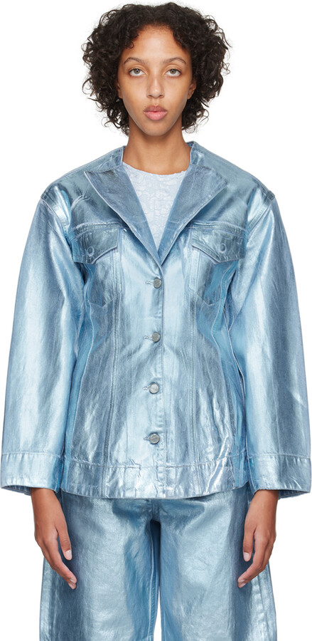 Ganni Blue Foil Denim Jacket - ShopStyle