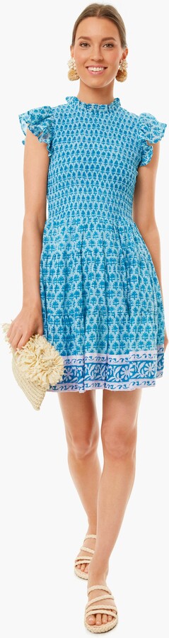 Oliphant Exclusive Fern Blue Smocked Flirty Short Mini Dress - ShopStyle