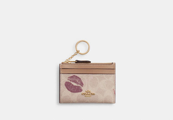 Coach Outlet Mini Id Skinny Case In Signature Canvas With Lips Print ...
