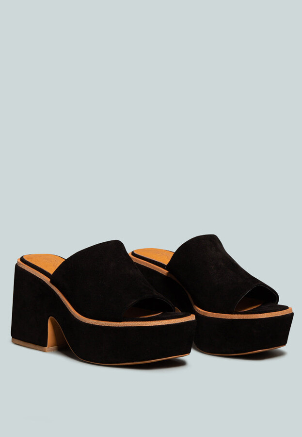 Rag & Co X BARDOT Black Fine Suede Handcrafted Platform Slides - ShopStyle