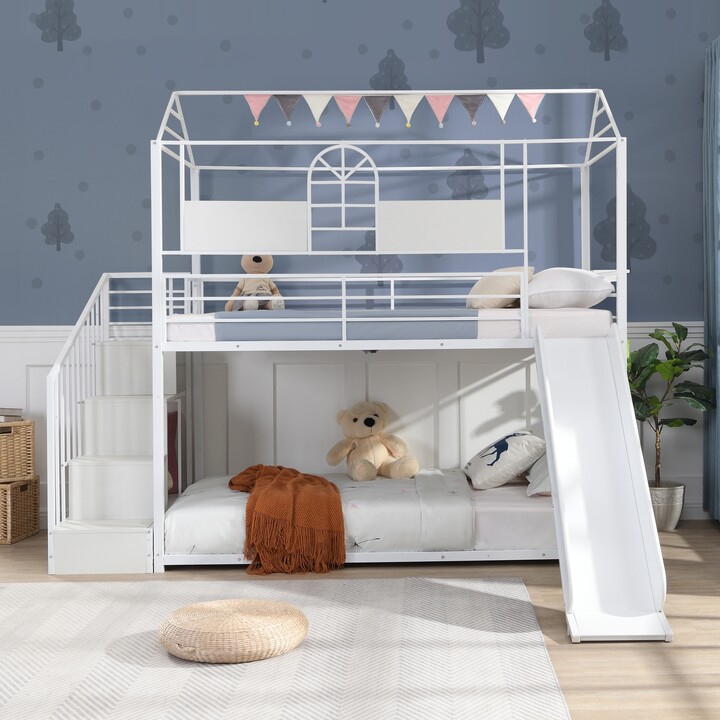 DECO Metal bunk bed with slide and steps - ShopStyle