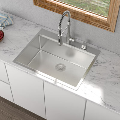 OUMUCH 28" L x 22" Drop In Single Bowl Workstation Sink Stainless Steel ...