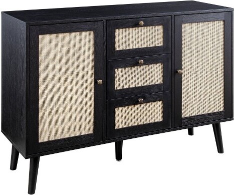 Modern Boho Wood and Rattan Storage Sideboard Black - Saracina Home ...