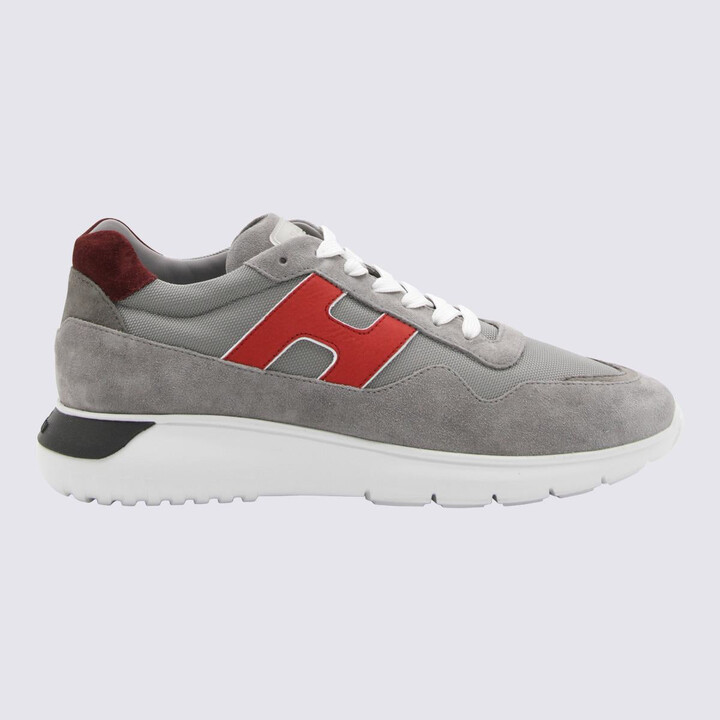 Hogan Grey And Red Suede Interactive Sneakers - ShopStyle