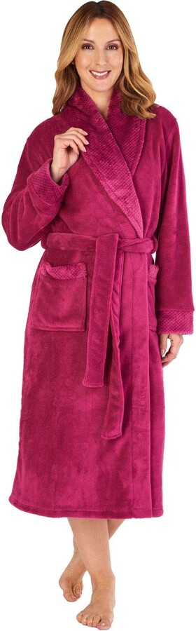 Slenderella Womens Shawl Collar Wrap Coral Fleece Dressing Gown Waffle ...