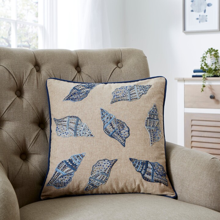Dunelm Beaded Sea Shell Cushion Blue - ShopStyle