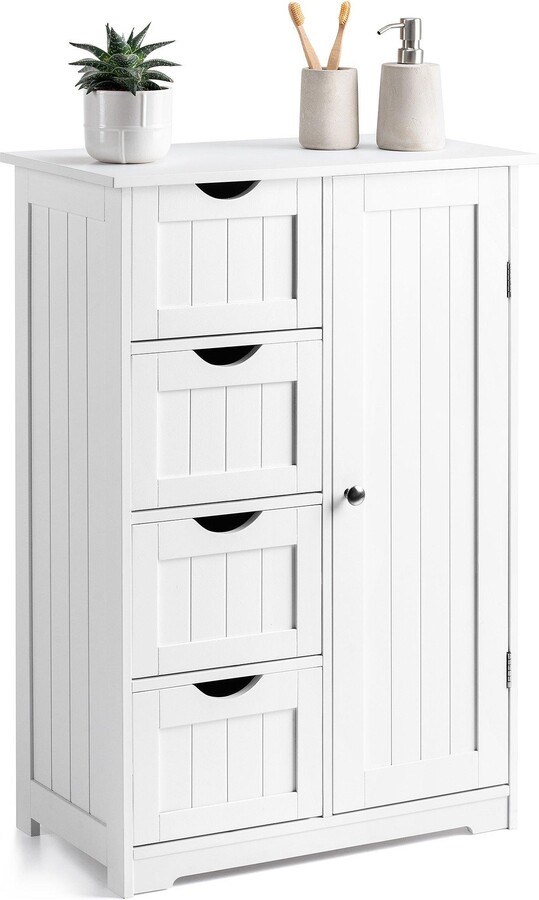 Christow White Bathroom Cabinet 4 Drawer Unit Freestanding Wooden ...
