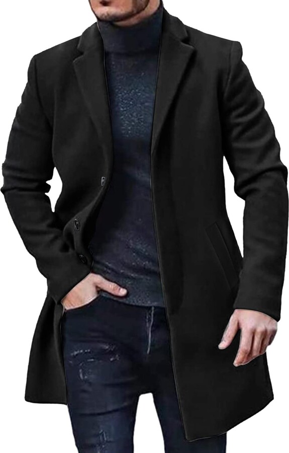 VESNIBA Mens Wool Coat Short Mens Classic Business Pea Coat Winter ...