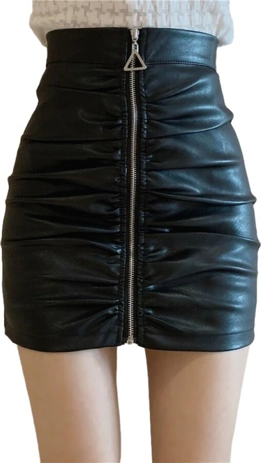 COSKTIARL Hip Covering Skirt - Pu Skirts Fall Winter Sexy Ruched Zipper High Waist Pencil ...