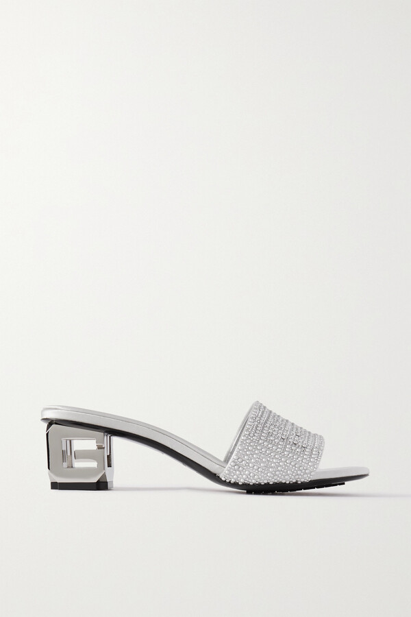 Givenchy G Cube Embellished Satin Mules - Silver - ShopStyle