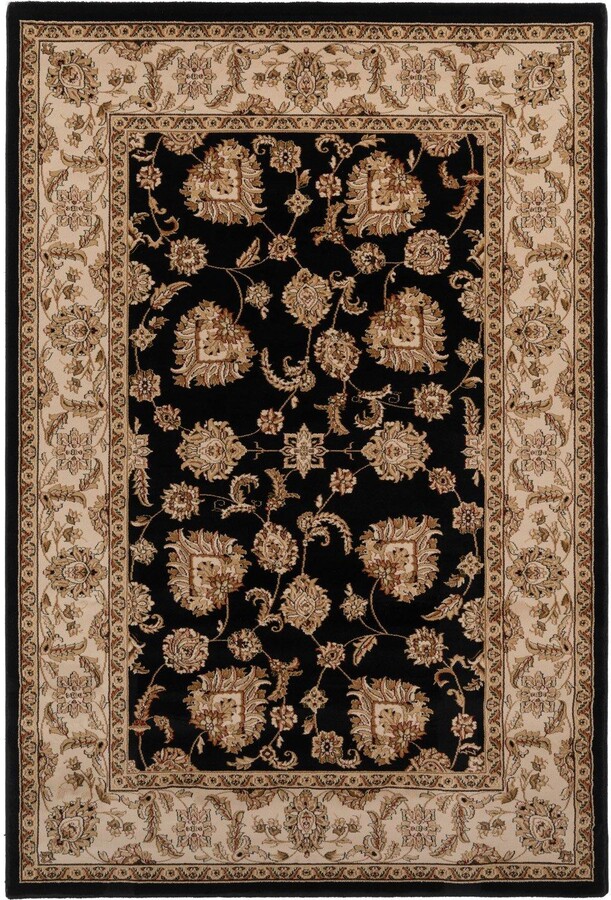 Loomed Gold Black Traditional Floral Design Fireside Rug - ShopStyle