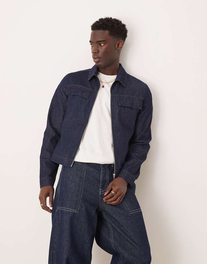 ASOS DESIGN raw denim harrington jacket - part of a set - ShopStyle