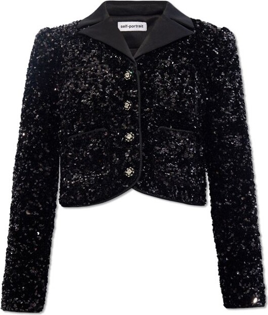 Self-Portrait Sequin Embellished Cropped Blazer - ShopStyle