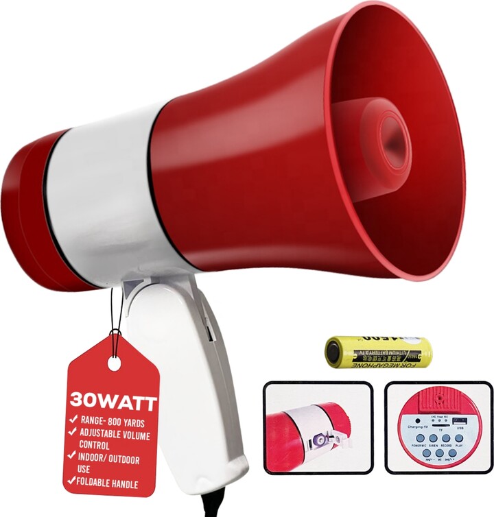 5 Core Megaphone Bullhorn Speaker 30W Mini Bull Horn Rechargeable Cheer ...