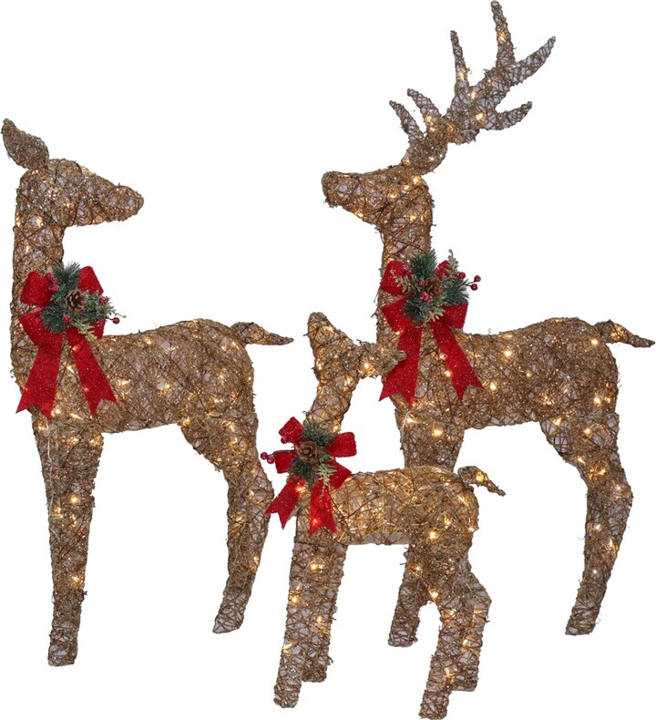 Seasonal Natural Rattan Rope Reindeer Family Pre-Lit, Set of 3 ...